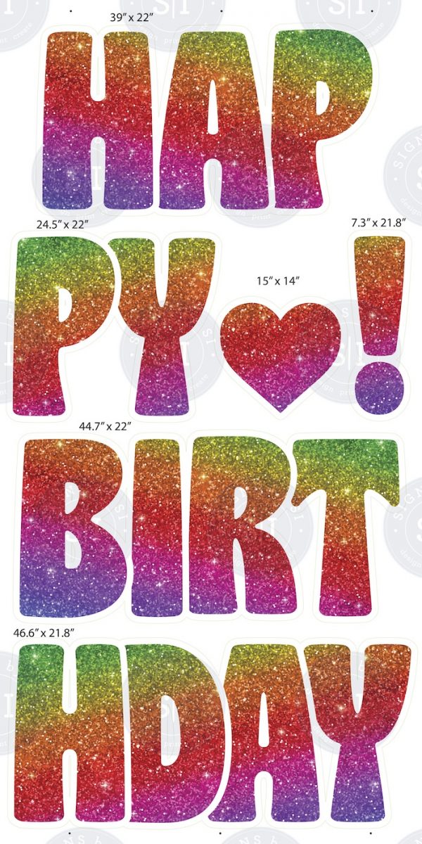 Groovy Rainbow Glitter Happy Birthday- 6 Pieces - Signs by SI