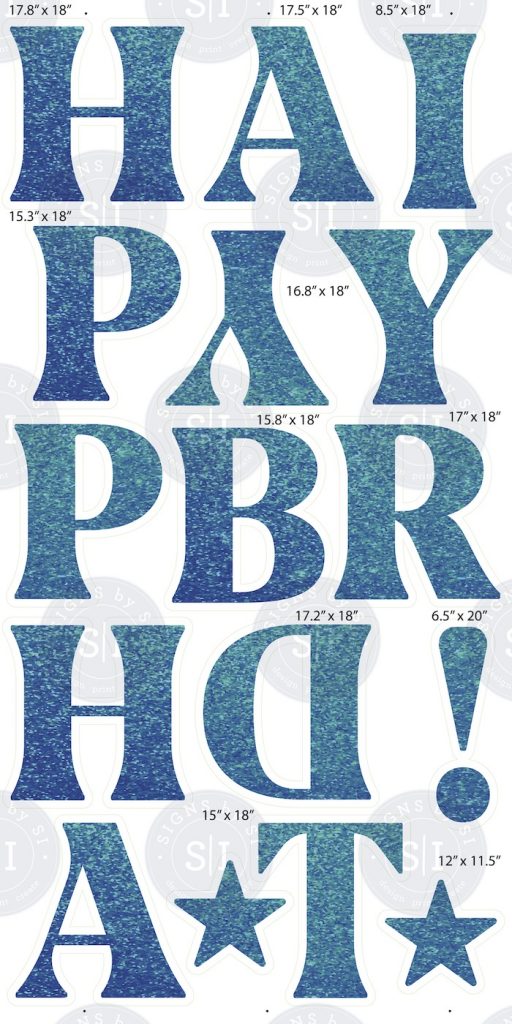 Palm Springs Blue Ombré Glitter Happy Birthday-16 pieces - Signs by SI