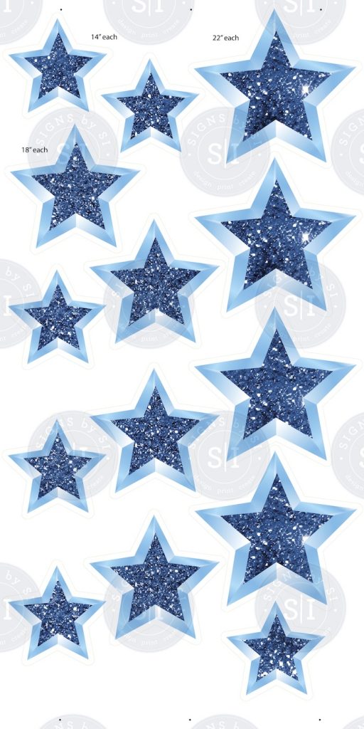 Light Blue Glitter Stars- 14 Pieces - Signs by SI
