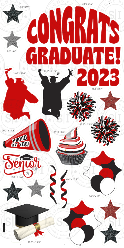 Red & Black Graduation Smart Set - 24 pieces - Signs by SI
