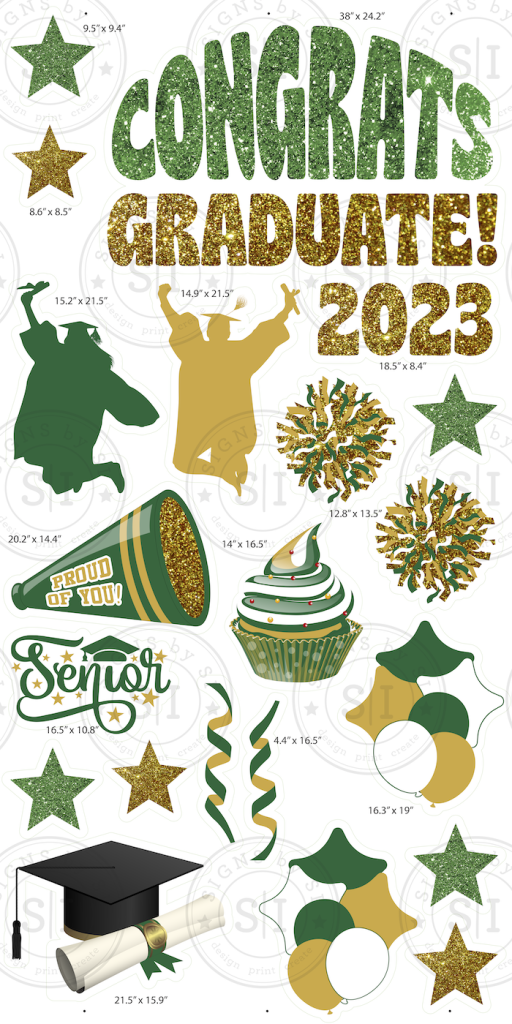 Green & Gold Glitter Graduation Smart Set - 24 Pieces - Signs by SI