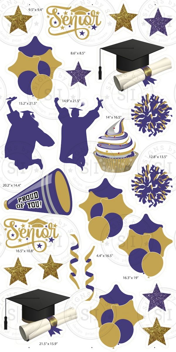 Purple & Gold Graduation Graphics - 24 Pieces - Signs by SI