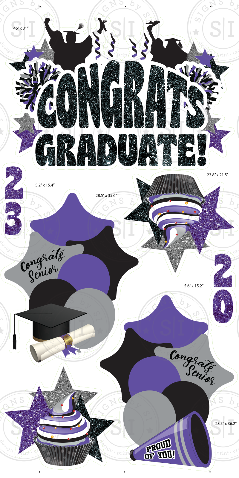 "You Did It" Jumbo Graduation Caps Royal Blue Glitter - 9 Pieces ...