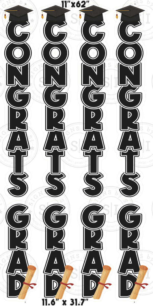 Vertical Grad Stack with Diploma, Cap, Black - 8 Pieces - Signs by SI