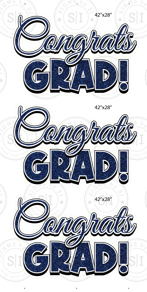 Jumbo Simple Stack Navy Glitter Congrats Grad- 3 Pieces - Signs by SI
