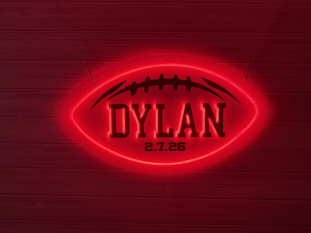 Football Theme Custom UV Printed White Acrylic + Neon Accent Sign In ...